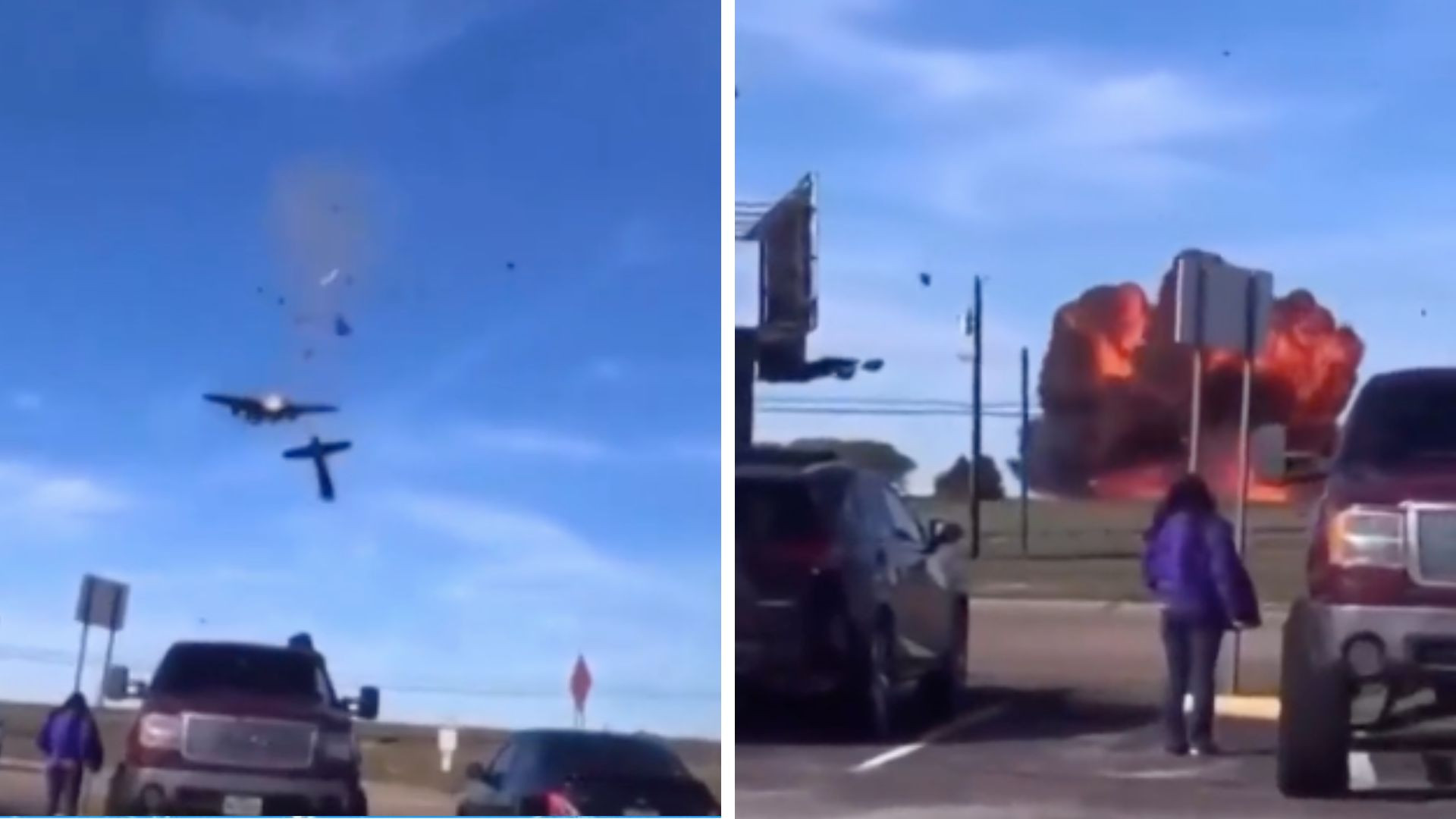 Two World War II planes collide mid-air in Dallas Air Show Two World War II planes collide mid-air in Dallas Air Show
