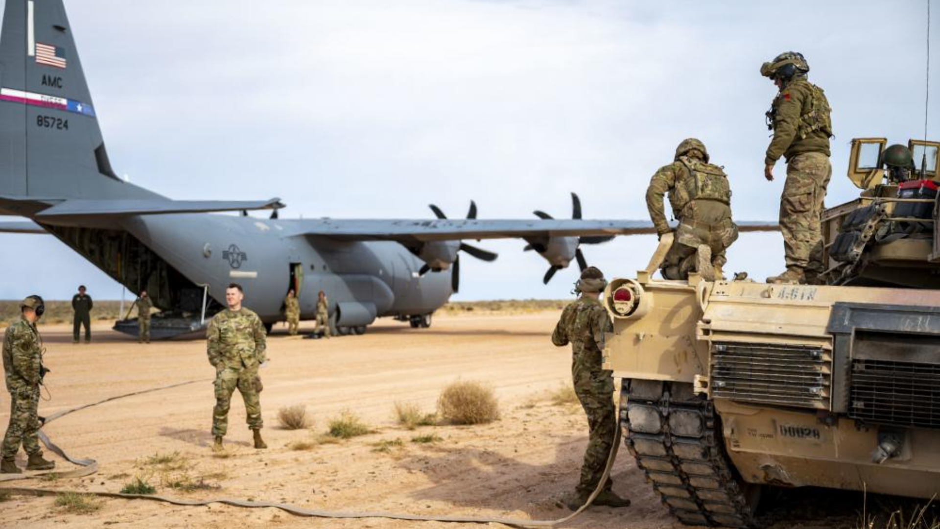 In a simulated exercise, US Air Force refueled a tank for the US Army