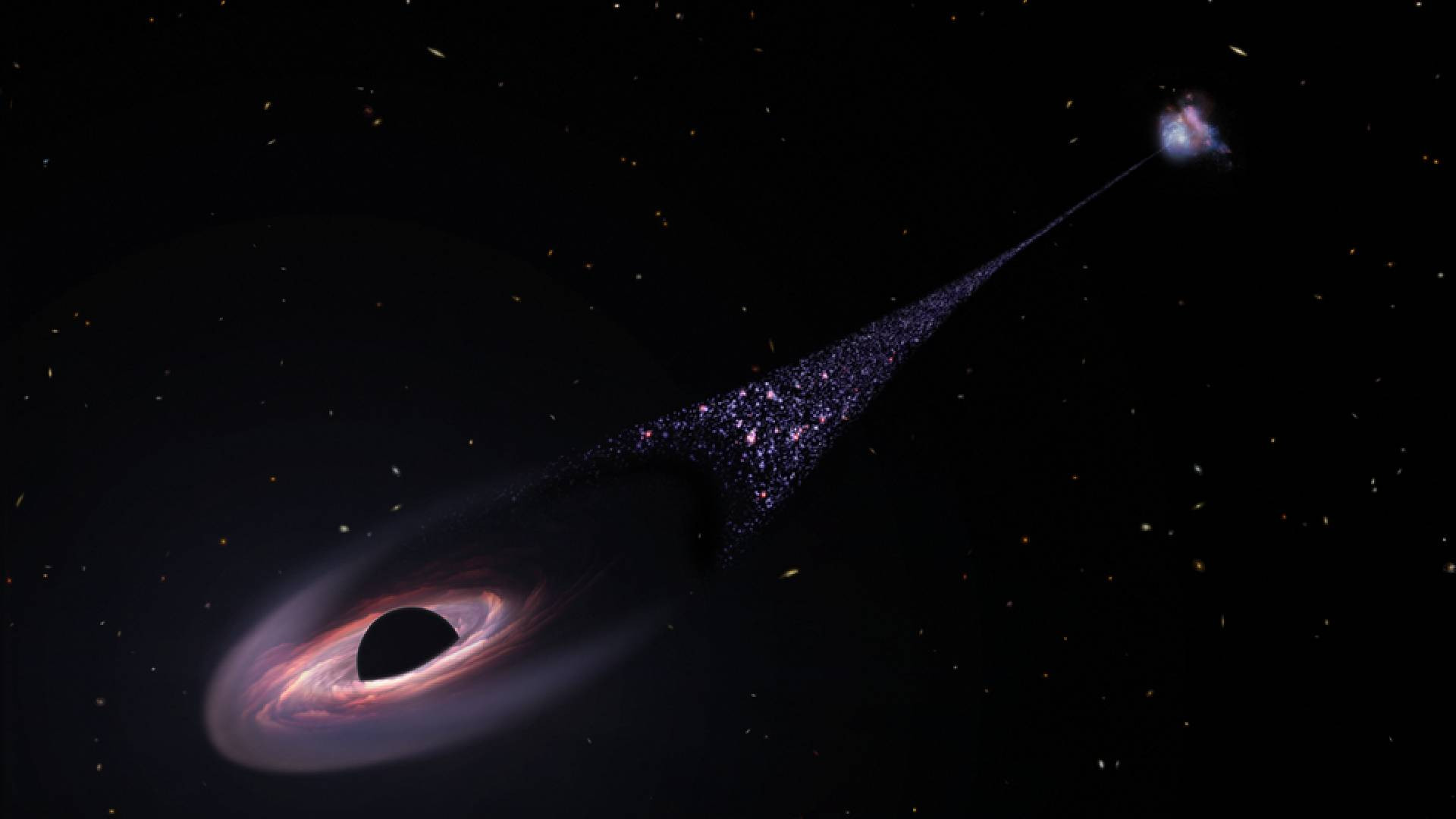 Spotted: Runaway black hole leaving behind a trail of stars