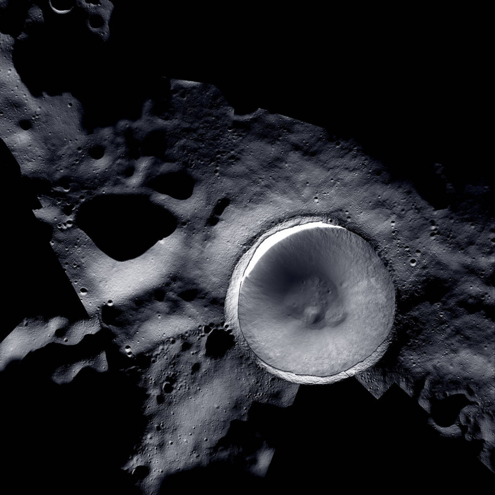 Lunar south pole's hidden crater unveiled in stunning mosaic