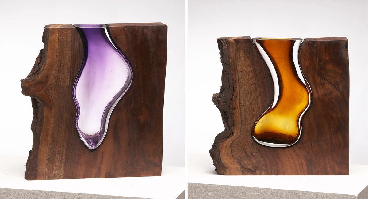 Glass Blower Achieves Stunning Results by Pouring Glass into Wood Slabs