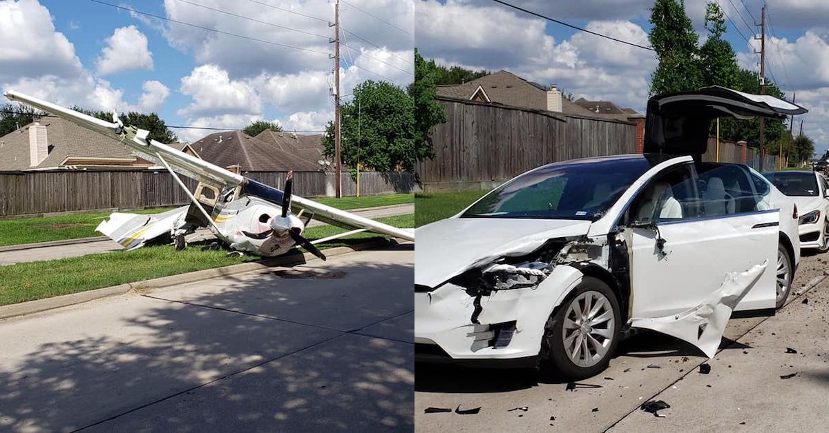 DEA Plane Crash-Lands into a Parked Tesla Model X