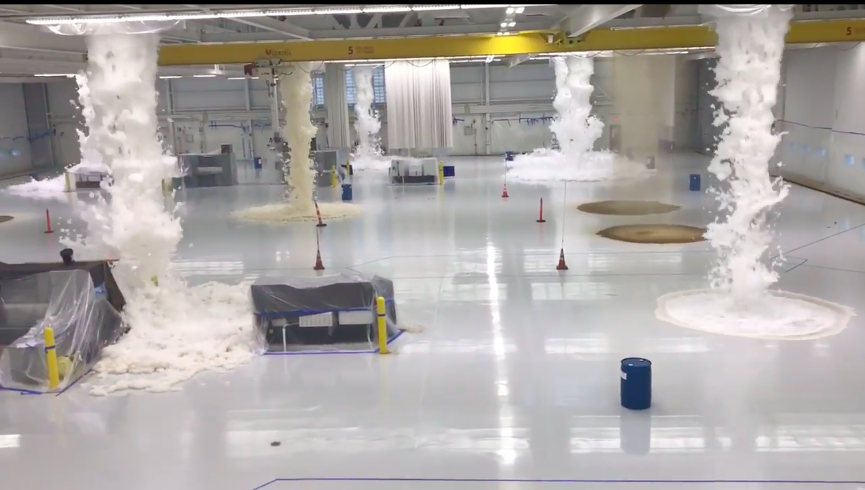 Massive Helicopter Hangar Fills Up With Fire-Suppressant Foam For ...