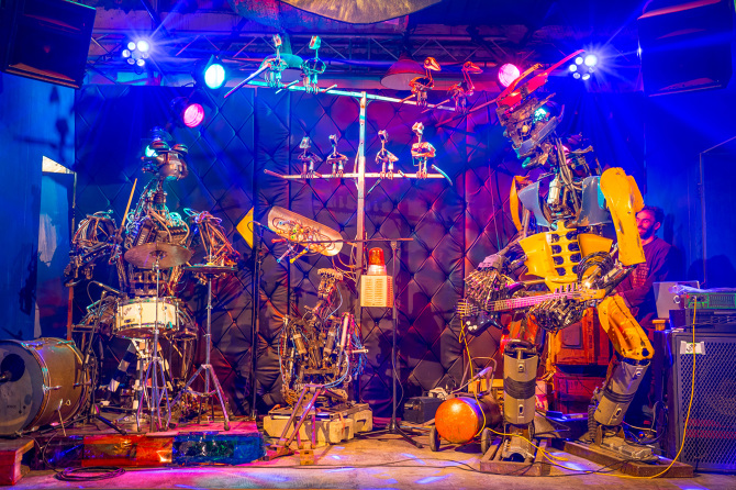 Robots Made of Scrap Metal Play Real Musical Instruments