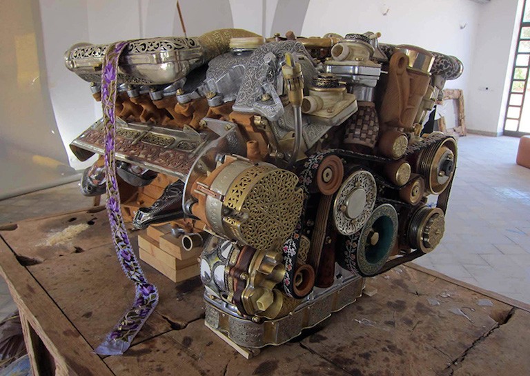 Building a Mercedes V12 Engine Sculpture from 53 Different Materials