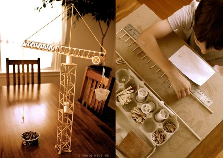 Mom and 6-Year-Old Build Ingenious Tower Crane from Sticks and Thread ...
