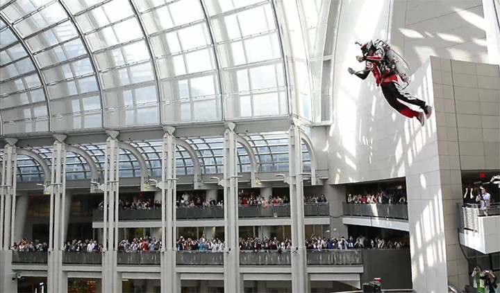 The future is here. Impressive indoor flight of jetpack is unbelievable!