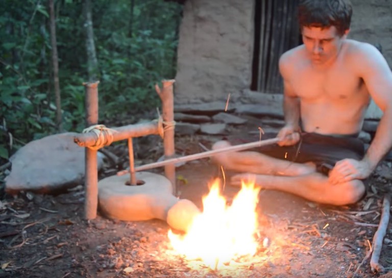 Man Creates Primitive Bellows and Forge from Found Materials