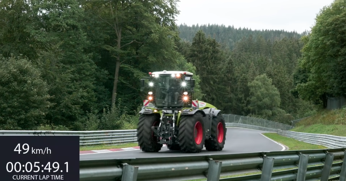 Watch This Giant 500-HP Tractor Take on the 'Green Hell' Race Track