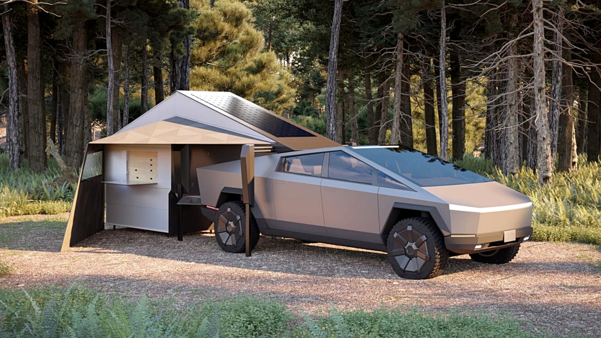 A Solar-Powered Camping Pod Turns the Cybertruck into a Futuristic RV