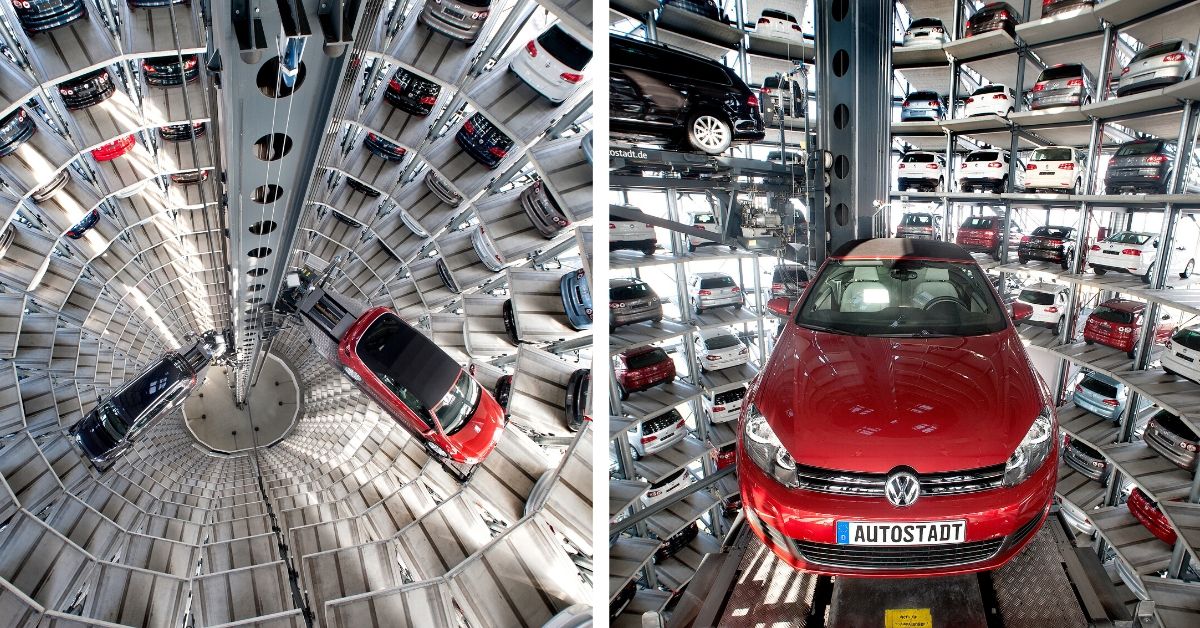Volkswagen’s Car Towers at Autostadt in Wolfsburg, Germany