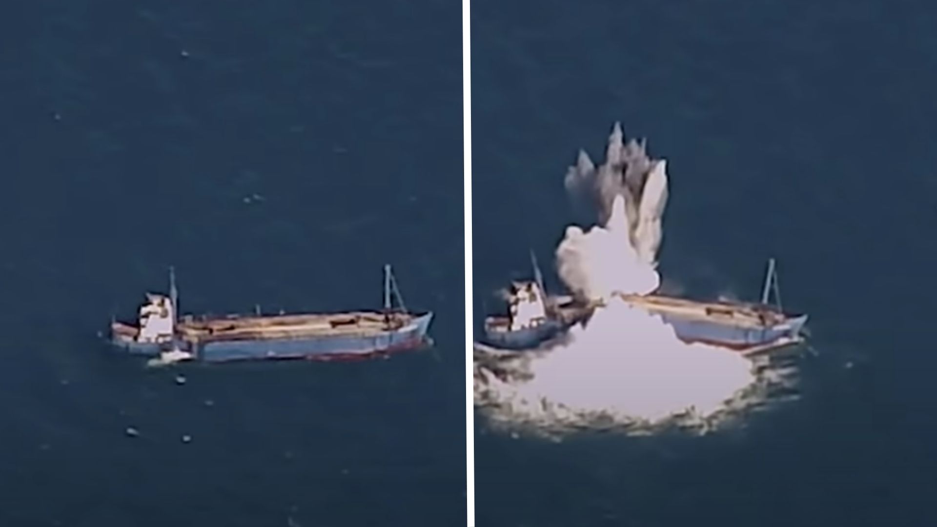 Watch Air Force's 'torpedo-like' guided bomb break a vessel into two