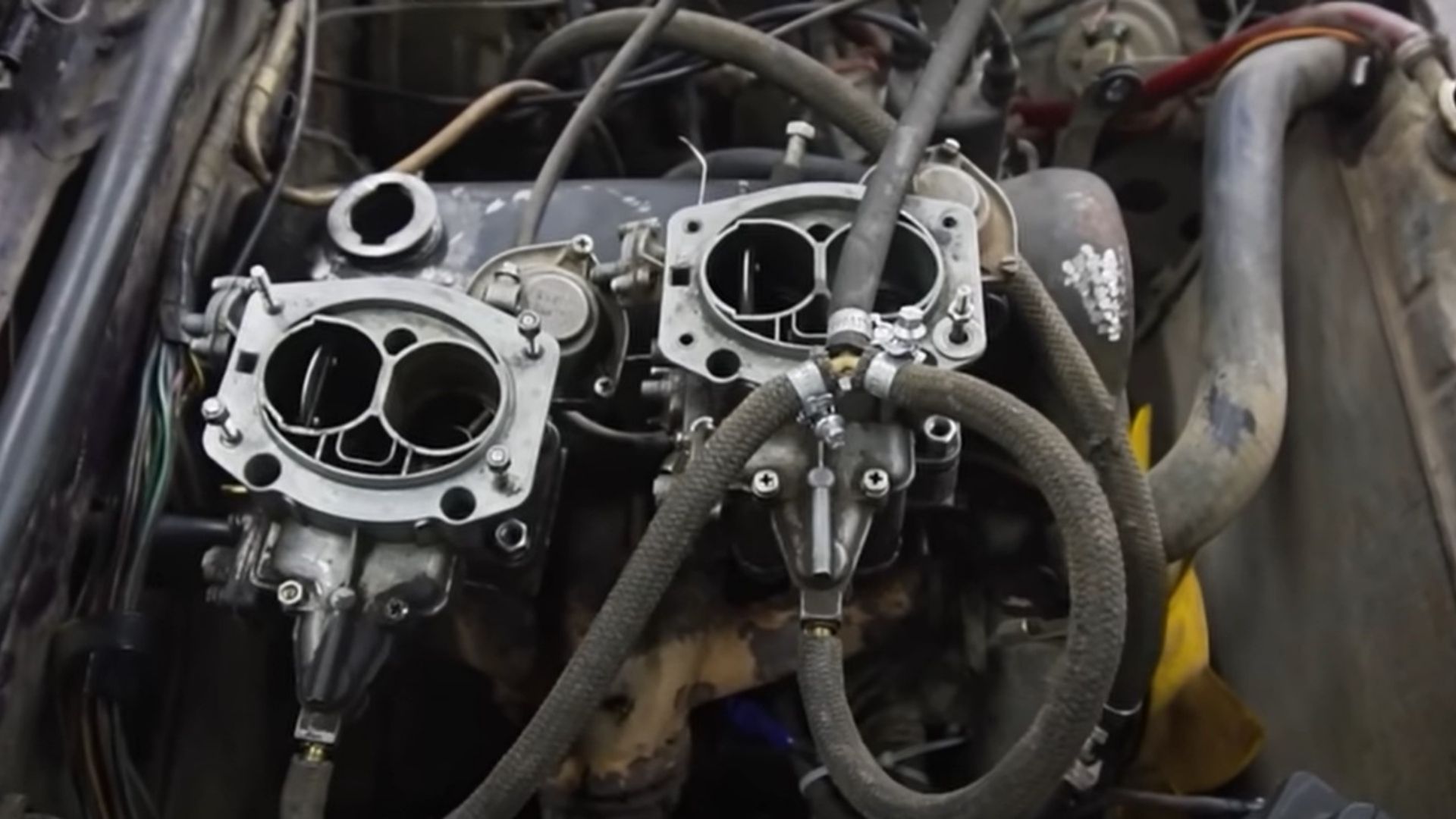 A team of mechanics runs a Lada on a half gas and half diesel engine