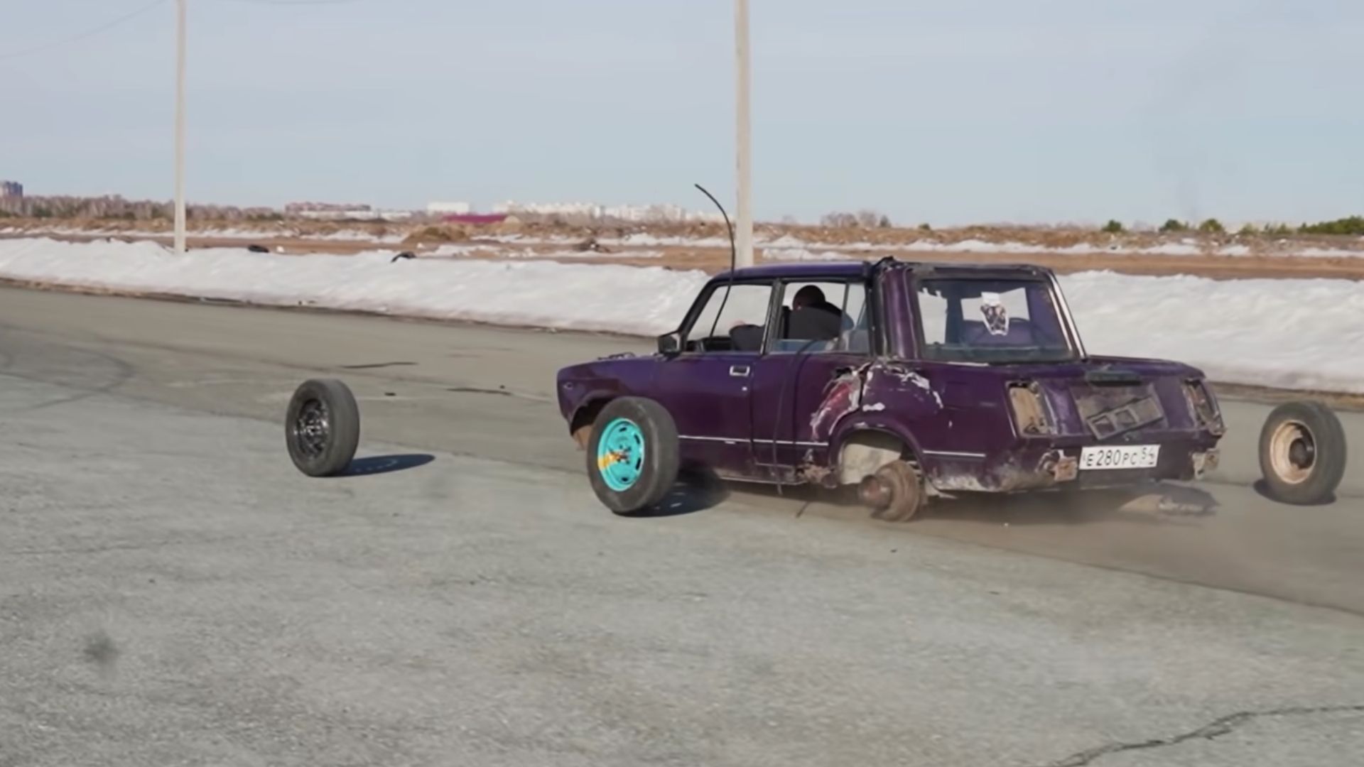 What happens when you pop all four wheels off of a moving car?