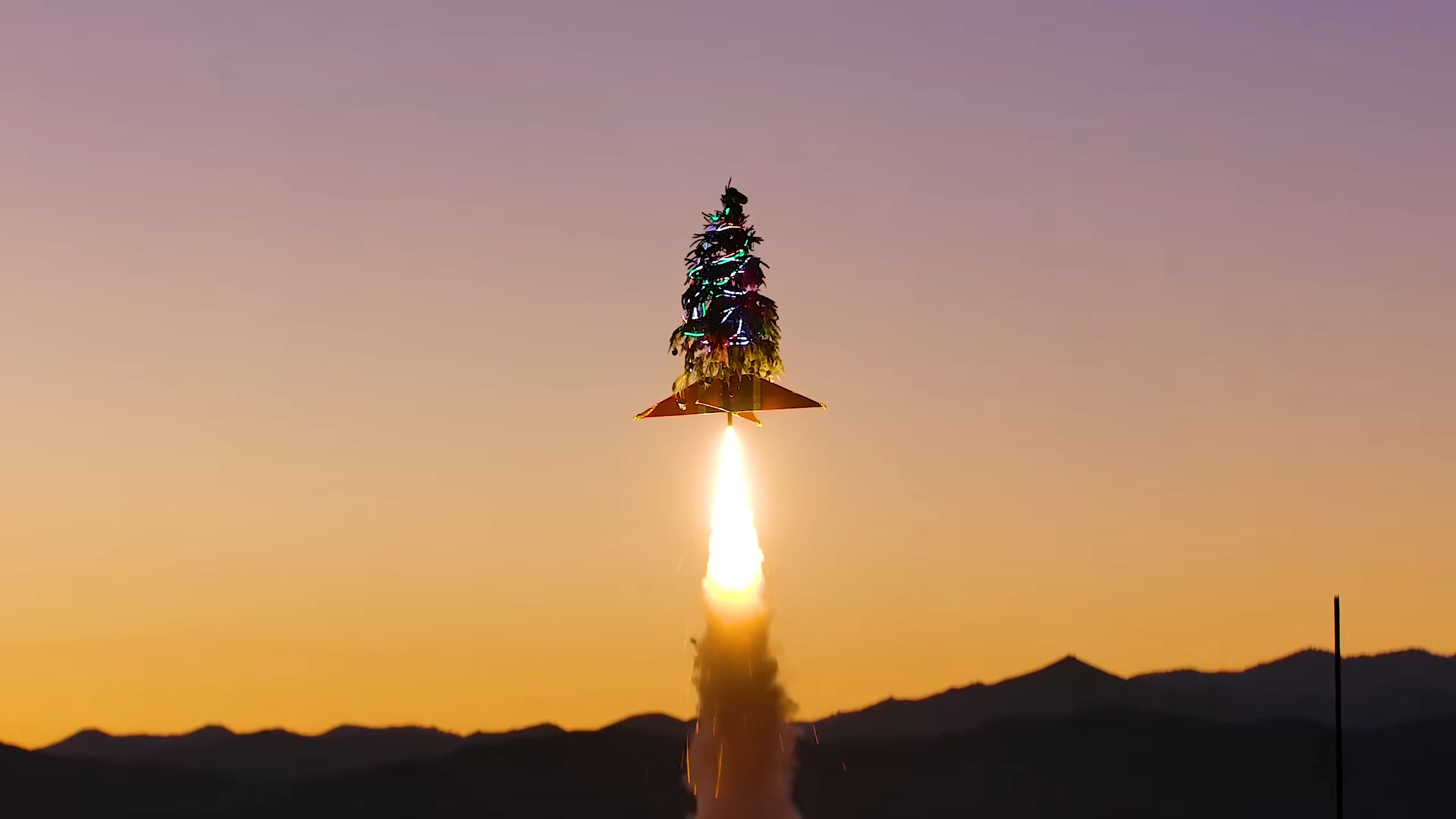 A rocket engine attached to a Christmas tree ahead of launch