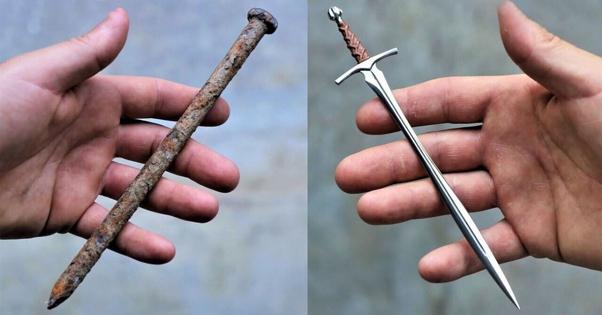 Guy Transforms a Large Rusty Nail Into a Medieval Sword