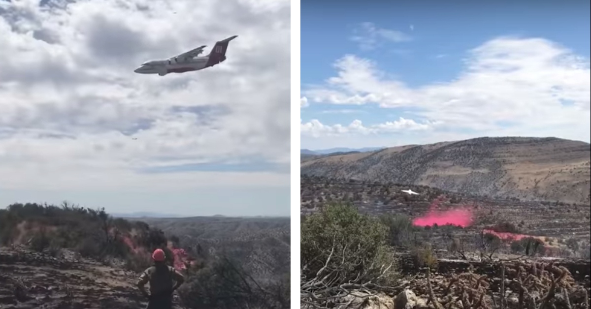 Battling a Blaze, a Fire Fighting Plane Nearly Crashes into a Mountain
